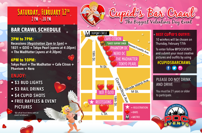 Cupid's Bar Crawl 2022 Route Map - Project DC Events