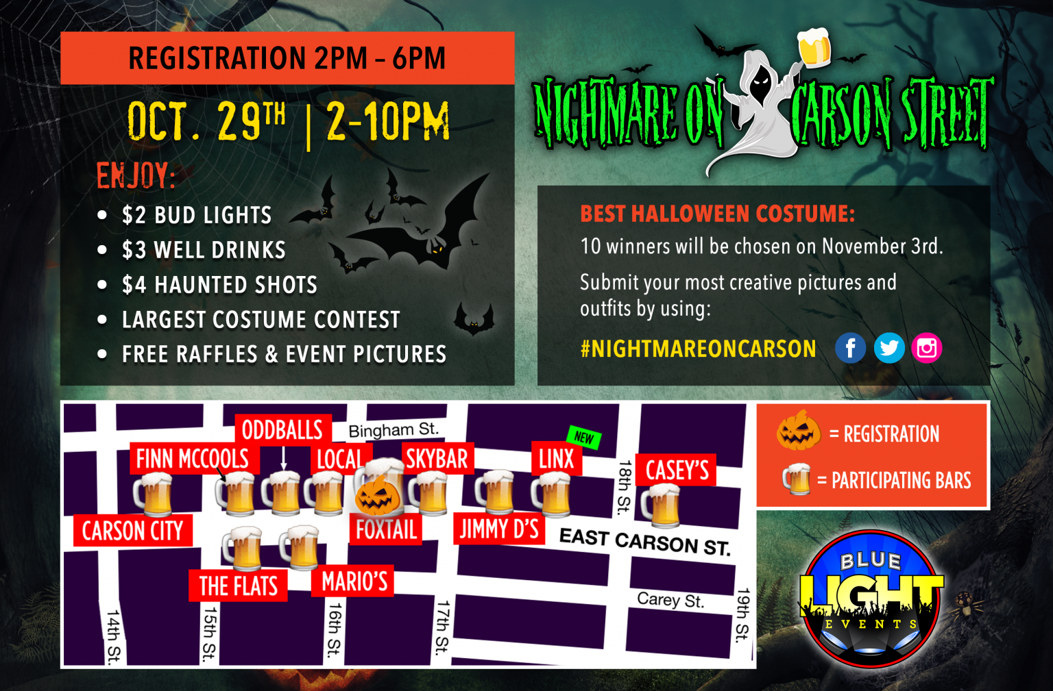 Nightmare on Carson Street Crawl 2022 Route Map - Project DC Events