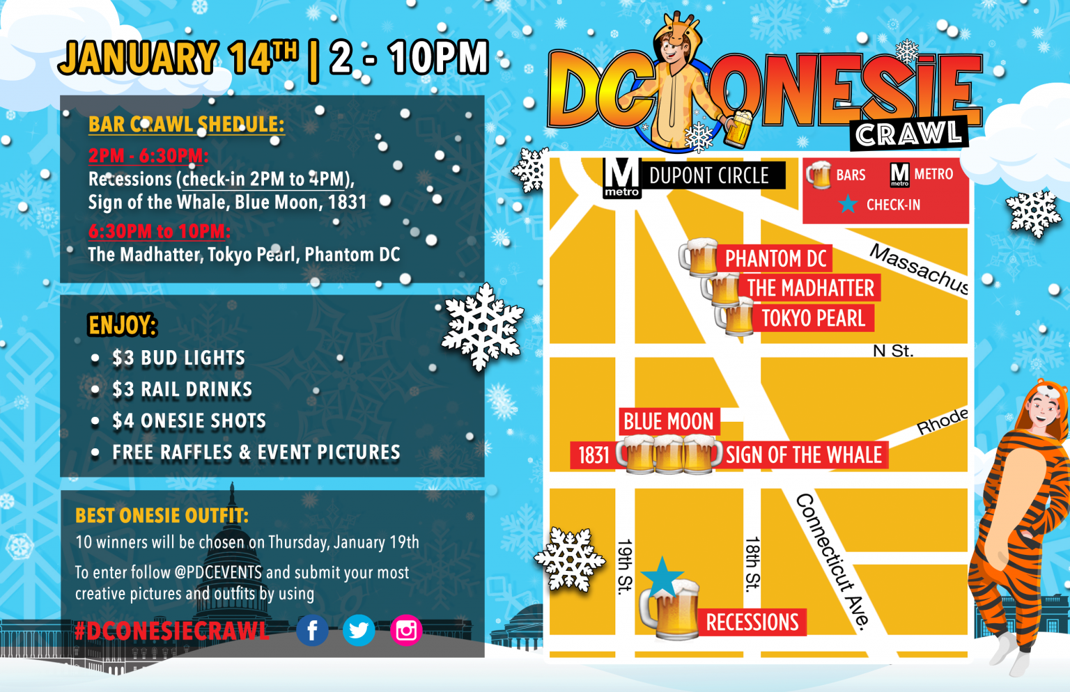 DC Onesie Crawl 2023 Route Map - Project DC Events