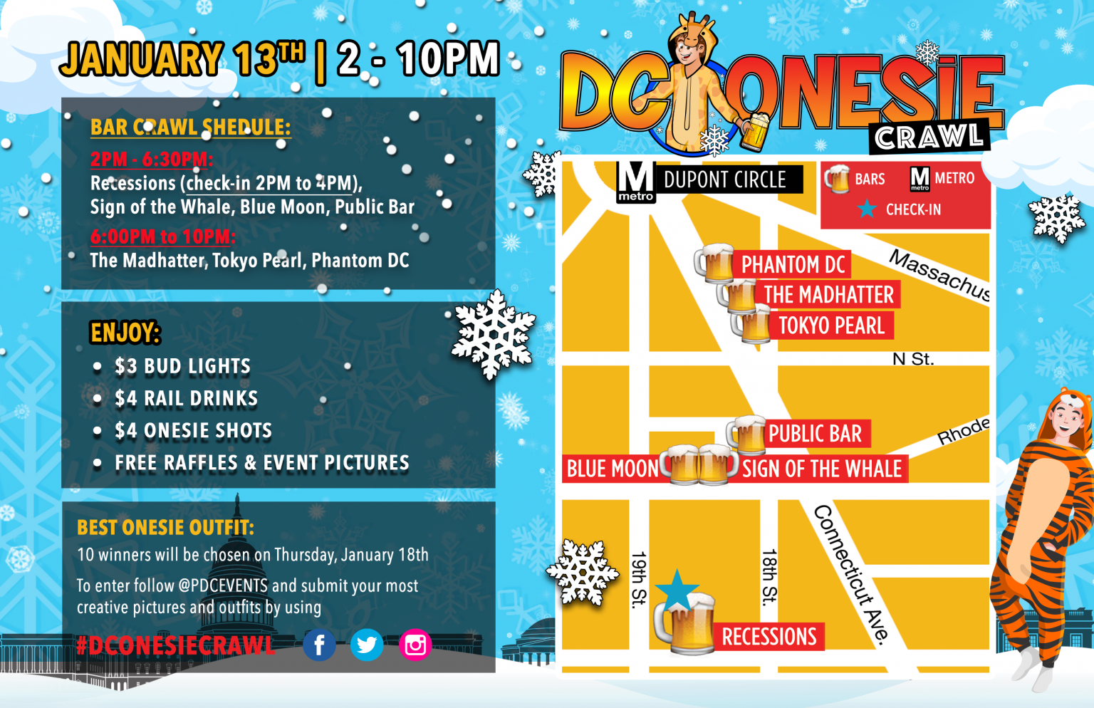 DC Onesie Crawl 2024 Route Map - Project DC Events